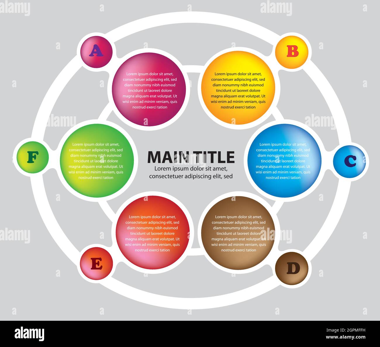 Six colors circles layout with alphabets. Vector illustration Stock ...