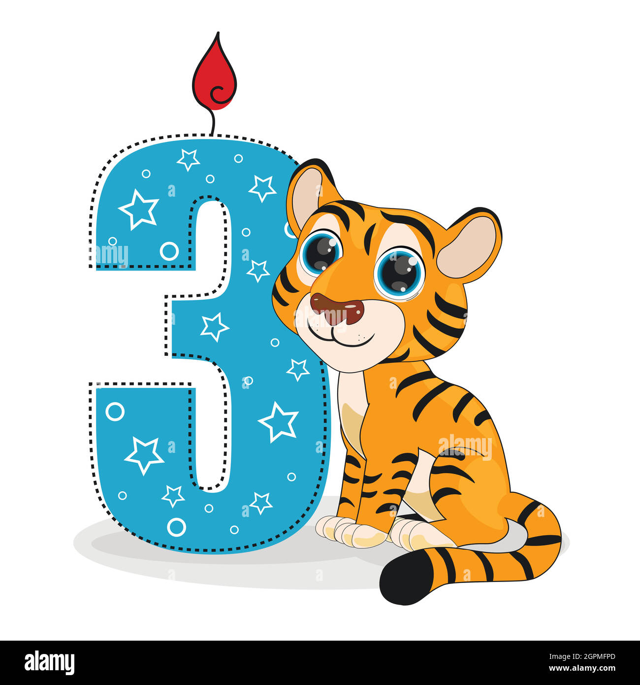 Cute cartoon tiger with number three vector illustration. Perfect for ...