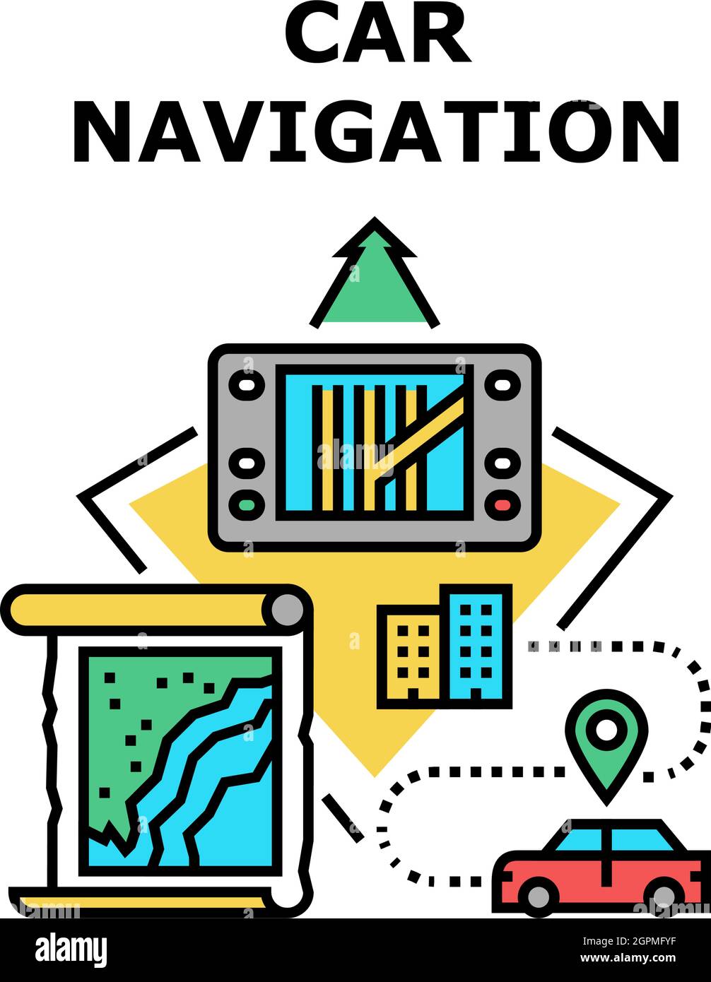 Car Navigation Device Concept Color Illustration Stock Vector Image ...