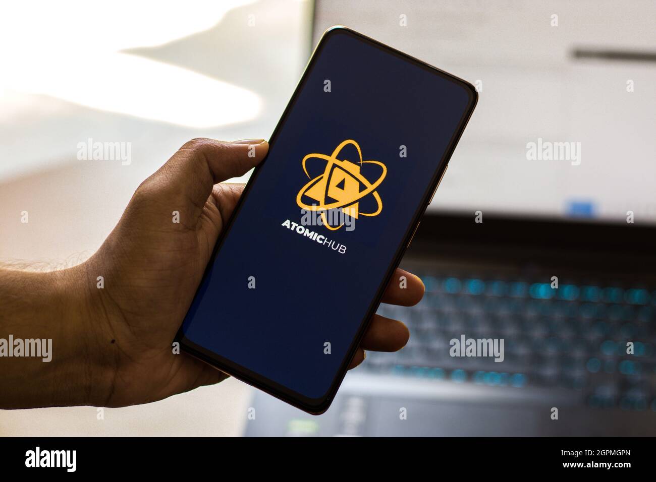 West Bangal, India - September 28, 2021 : Atomichub logo on phone ...