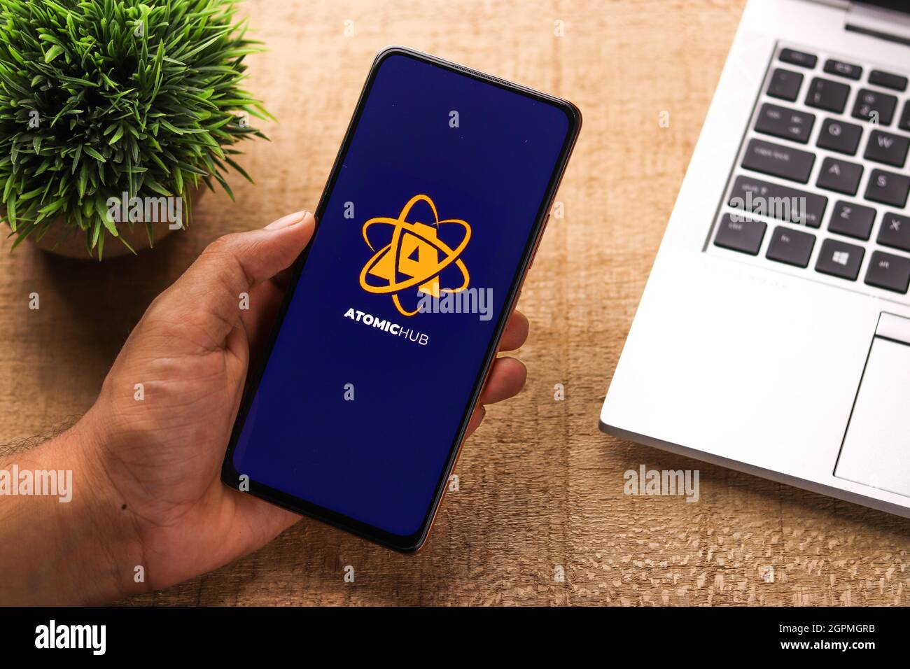 West Bangal, India - September 28, 2021 : Atomichub logo on phone ...