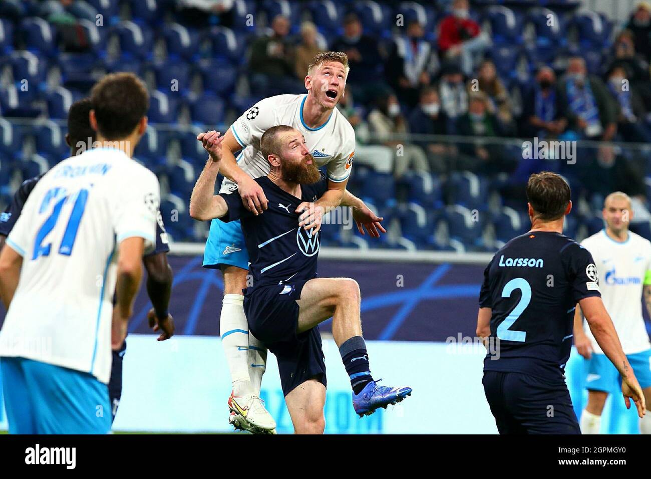 September 29, 2021, Saint Petersburg, Russia. UEFA Champions League 2021/22 - Zenit v Malmo ...
