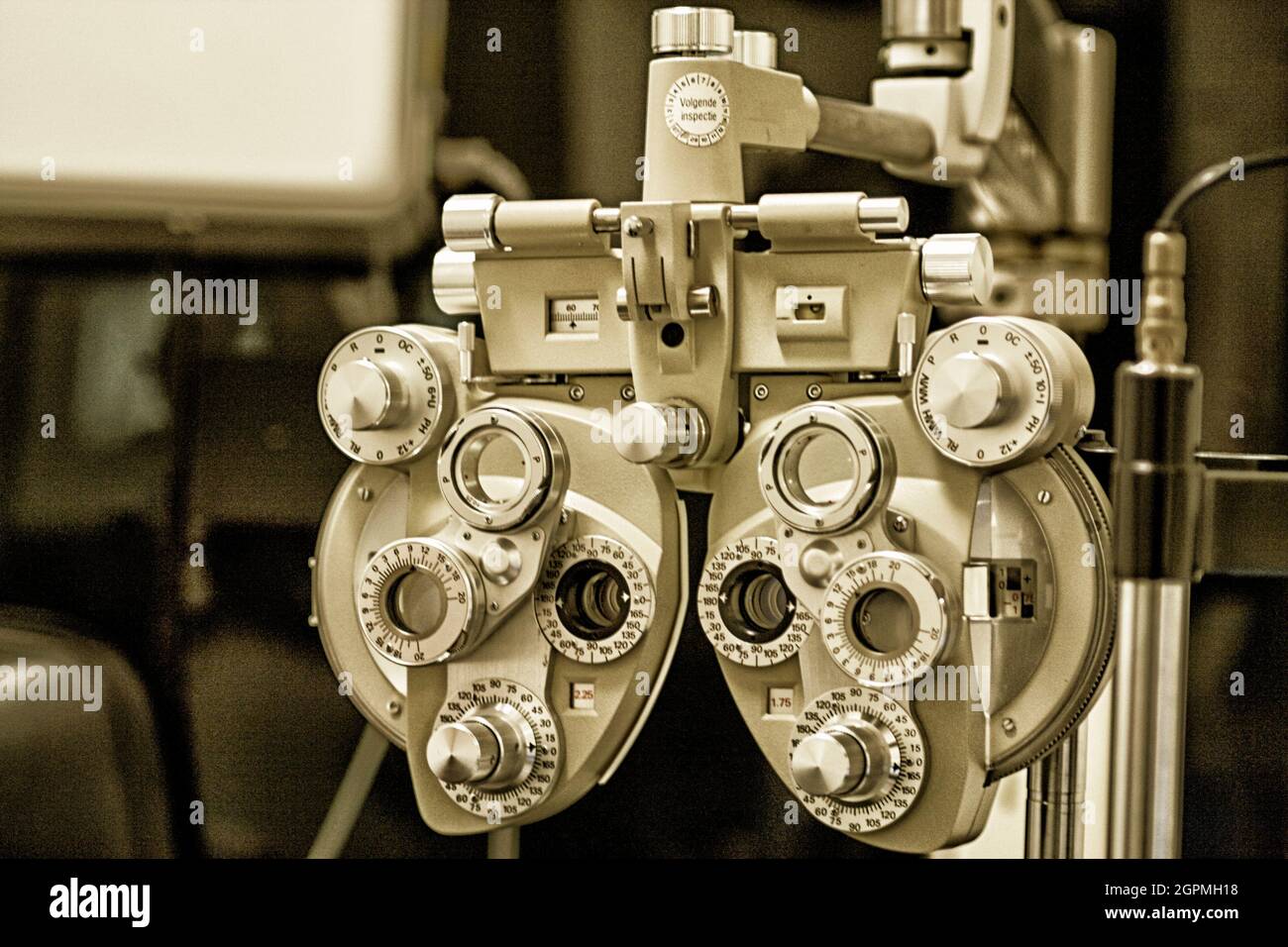 Modern vision test equipment in optician office in clinic Stock Photo ...