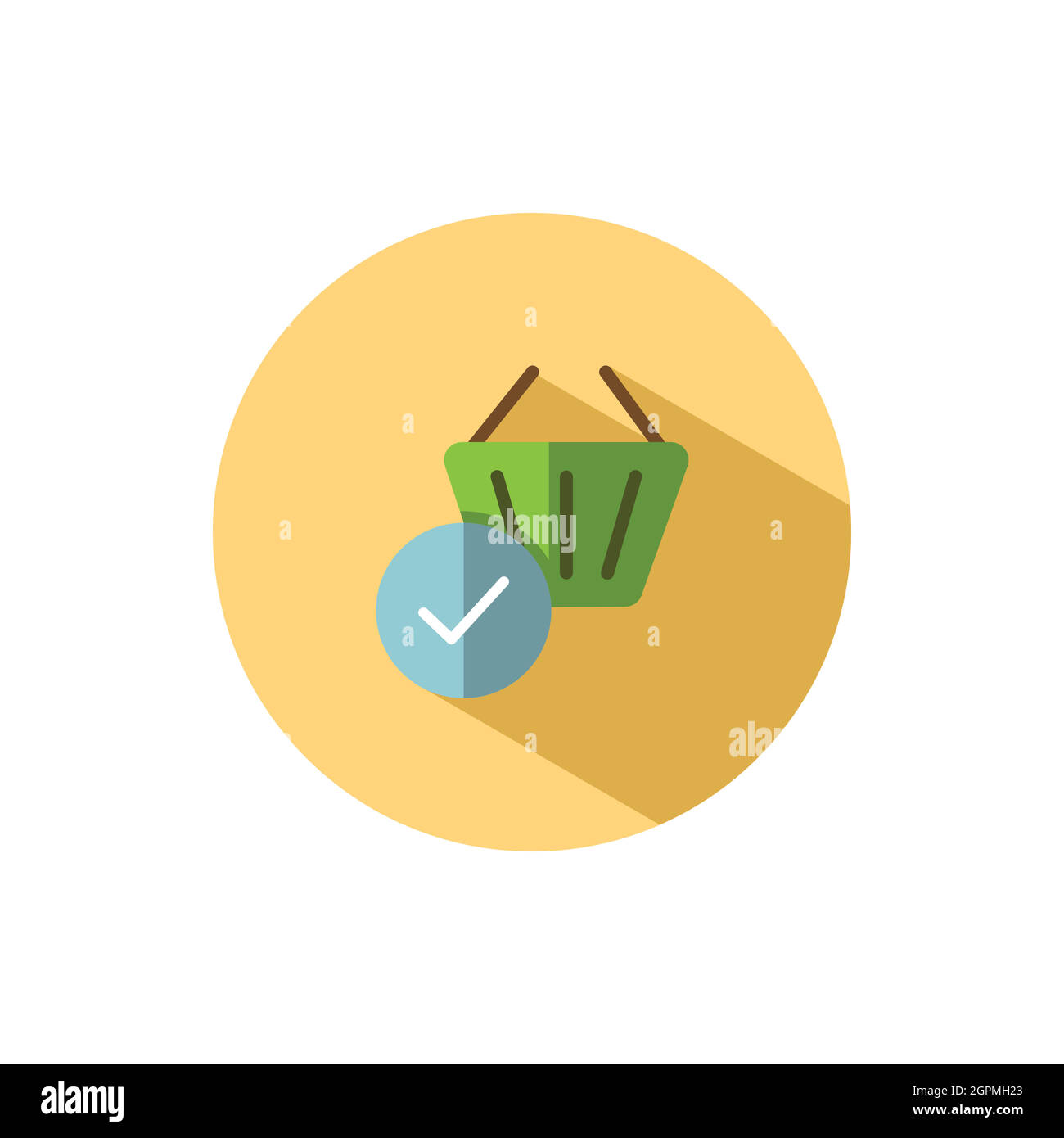 Shopping basket. Check mark. Flat icon in a circle. Commerce vector ...
