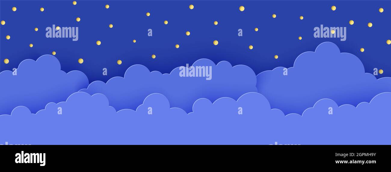 Night sky in paper cut style. 3d background with dark cloudy landscape ...