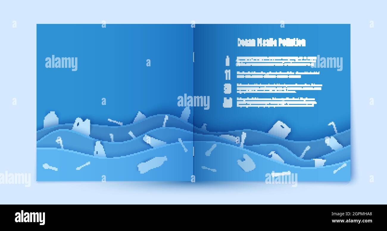 Papercut stop ocean plastic pollution blue flyer template. Sample ...
