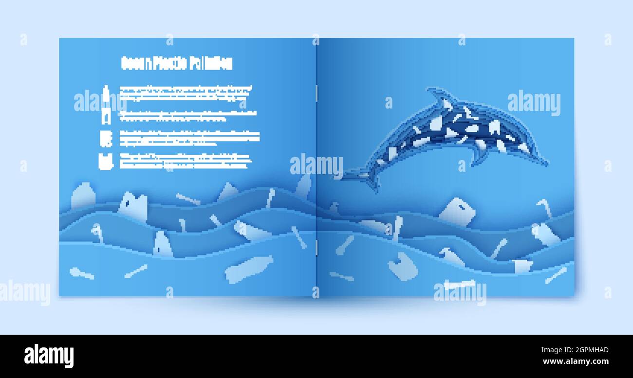 Paper carve stop ocean plastic pollution blue flyer template. Sample ...