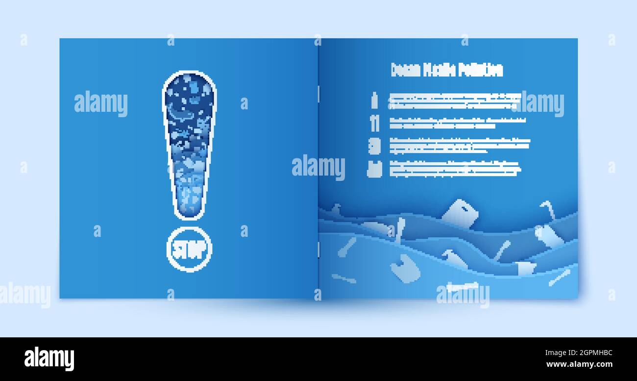 Papercut stop ocean plastic pollution blue flyer template. Sample ...