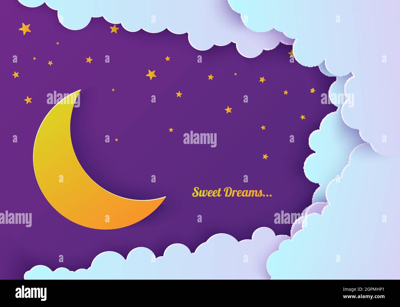 Night sky in paper cut style. Cut out 3d background with violet and ...