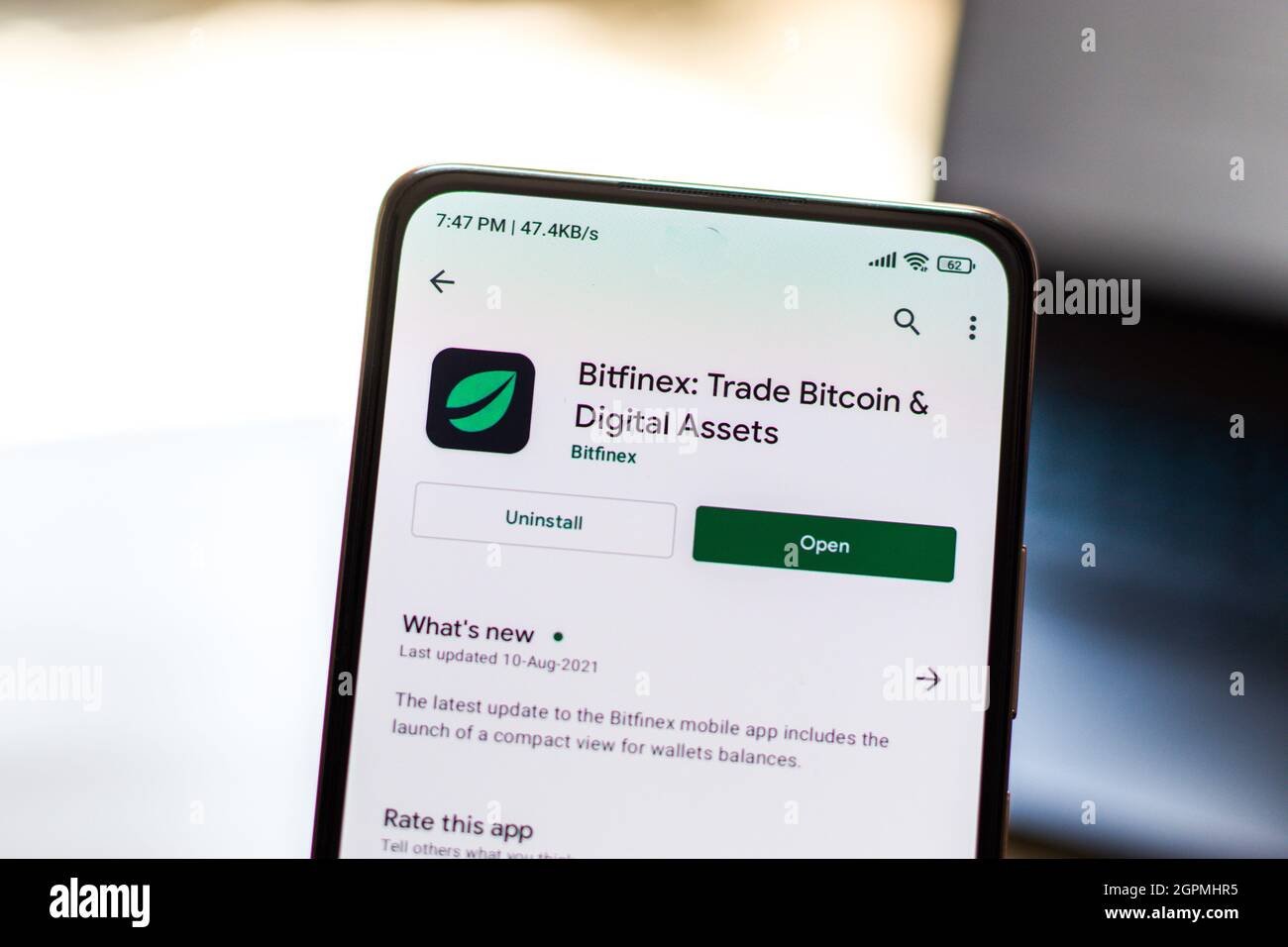 West Bangal, India - September 28, 2021 : Bitfinex logo on phone screen ...