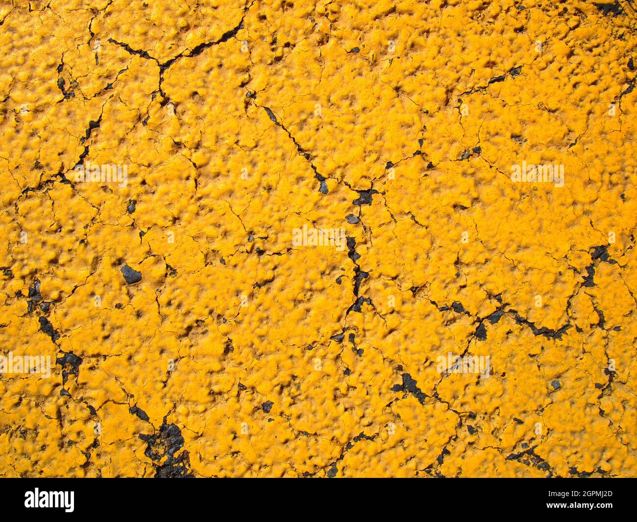 aged strip of asphalt of a bright yellow color with signs of wear ...