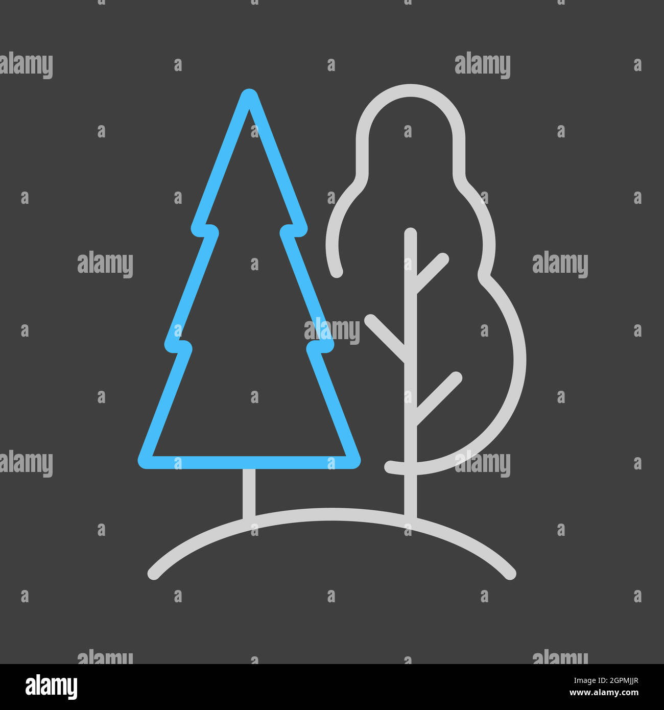 Deciduous and conifer forest vector icon on dark background Stock ...