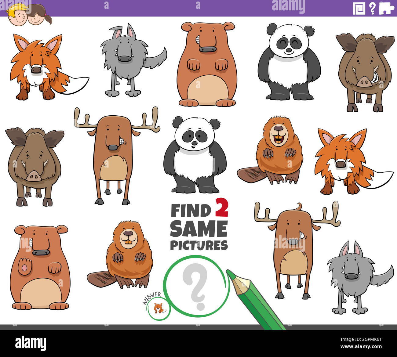 find two same cartoon animals educational game Stock Vector Image & Art ...