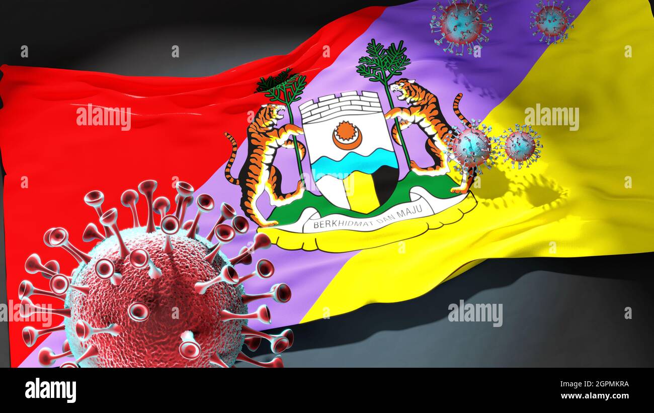 Covid in Ipoh Perak - coronavirus attacking a city flag of Ipoh Perak ...