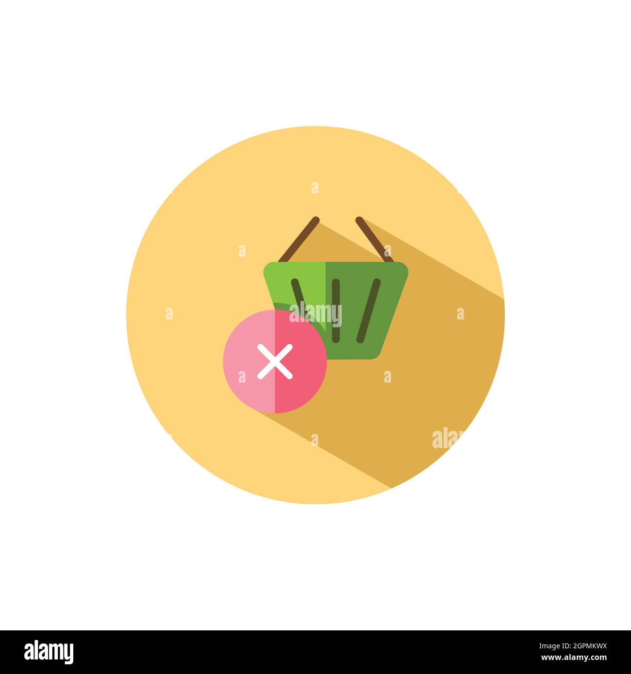 Shopping basket. Cross mark. Flat icon in a circle. Commerce vector ...