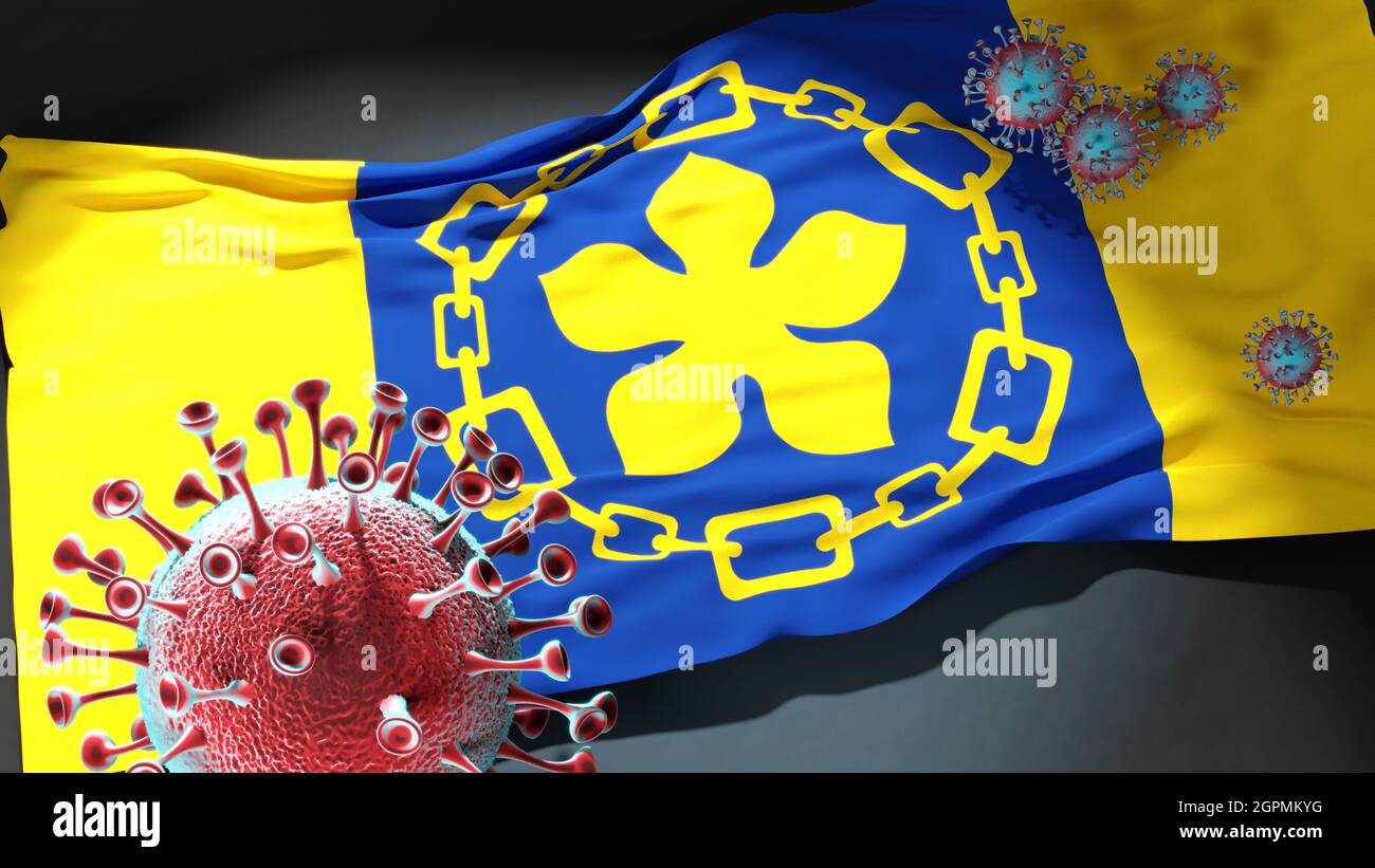 Covid in Hamilton - coronavirus attacking a city flag of Hamilton as a ...