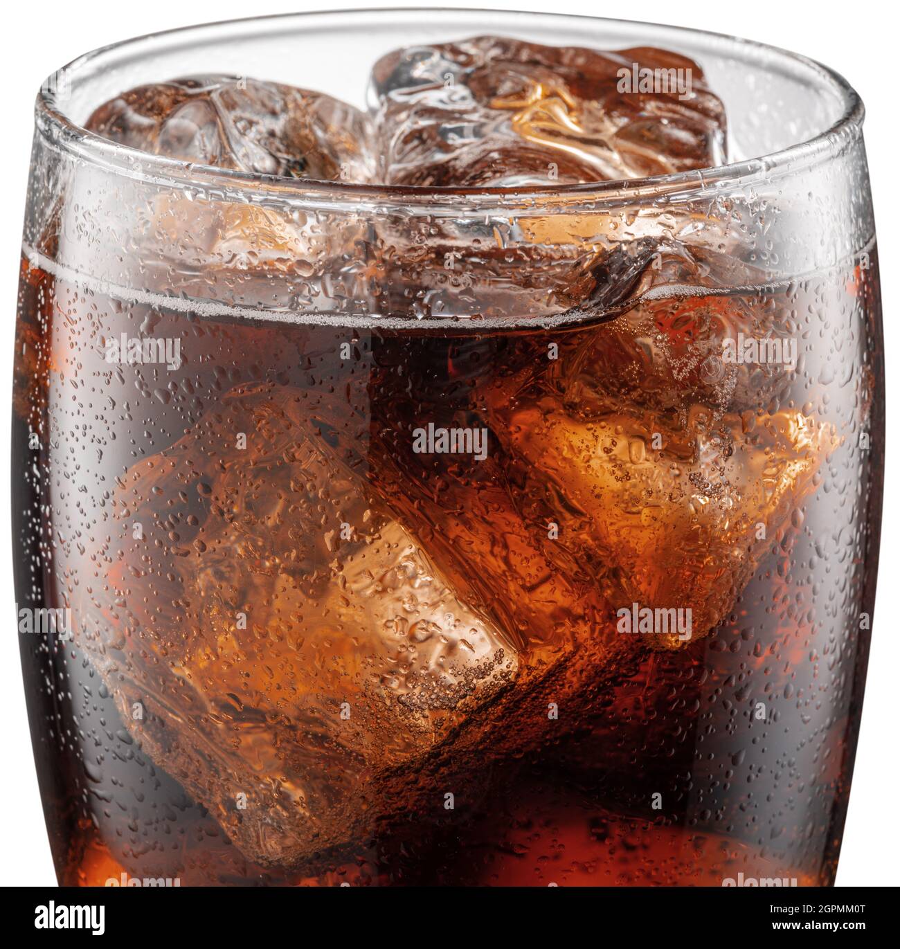 Cold glass of cola drink with ice cubes isolated on white background ...