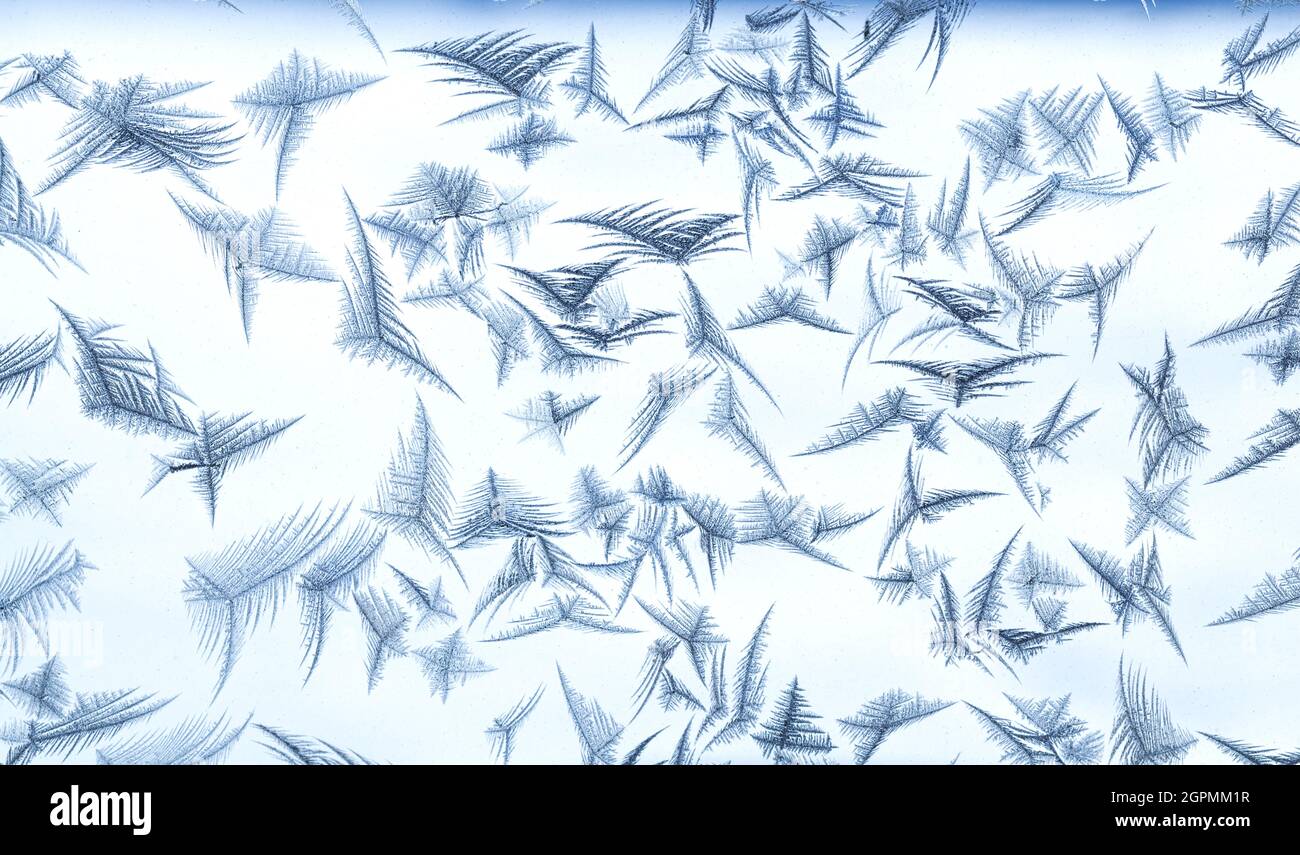 Beautiful frost patterns in the ice feather shape on frozen window as a ...