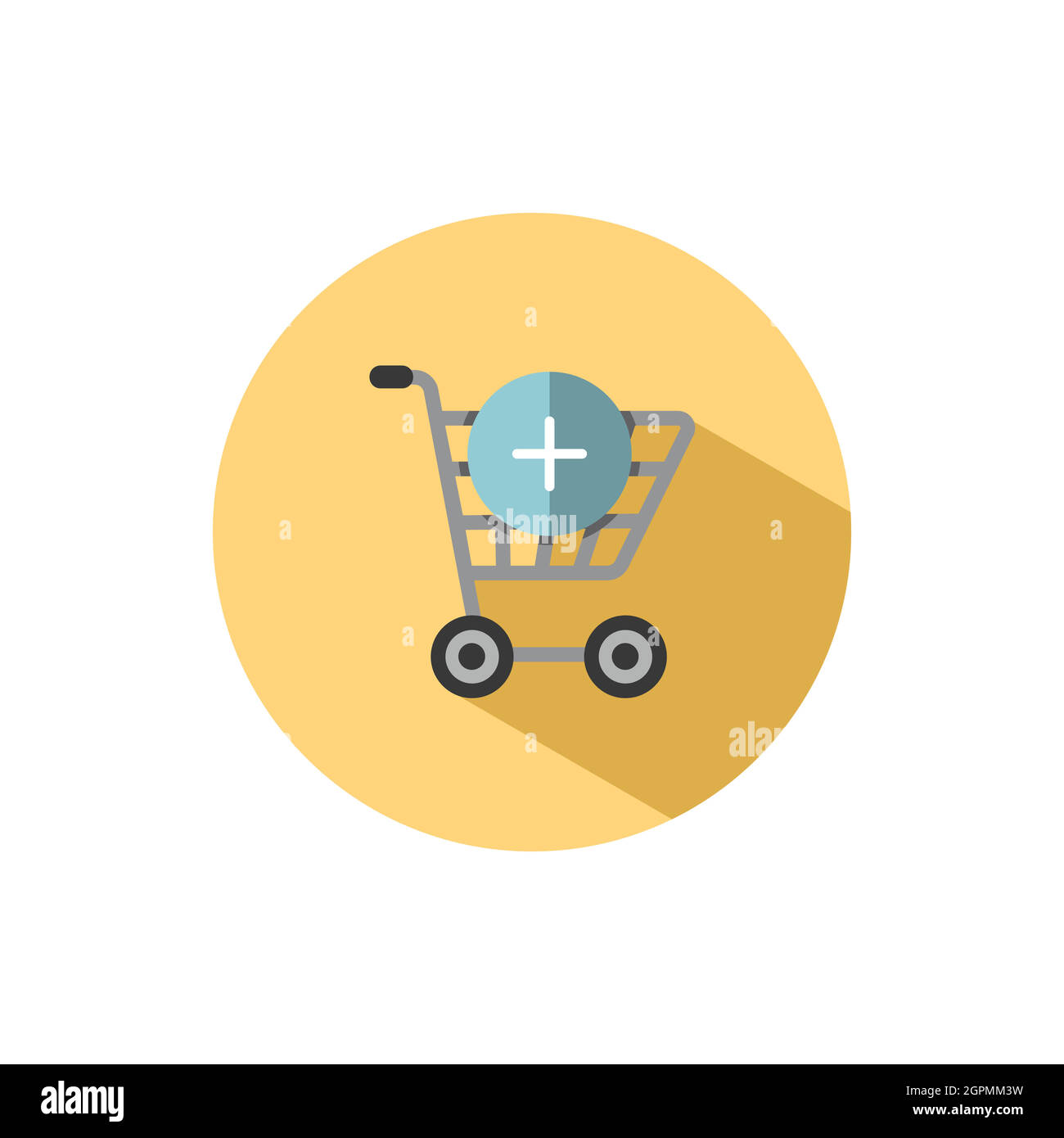 Shopping cart. Add product. Flat icon in a circle. Commerce vector ...