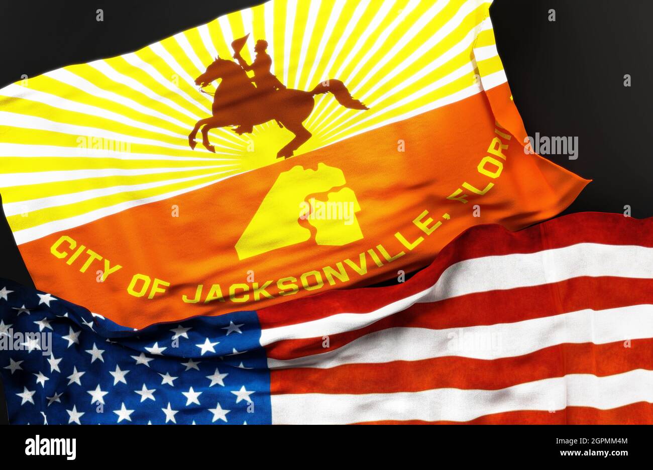 Flag of Jacksonville Florida along with a flag of the United States of ...