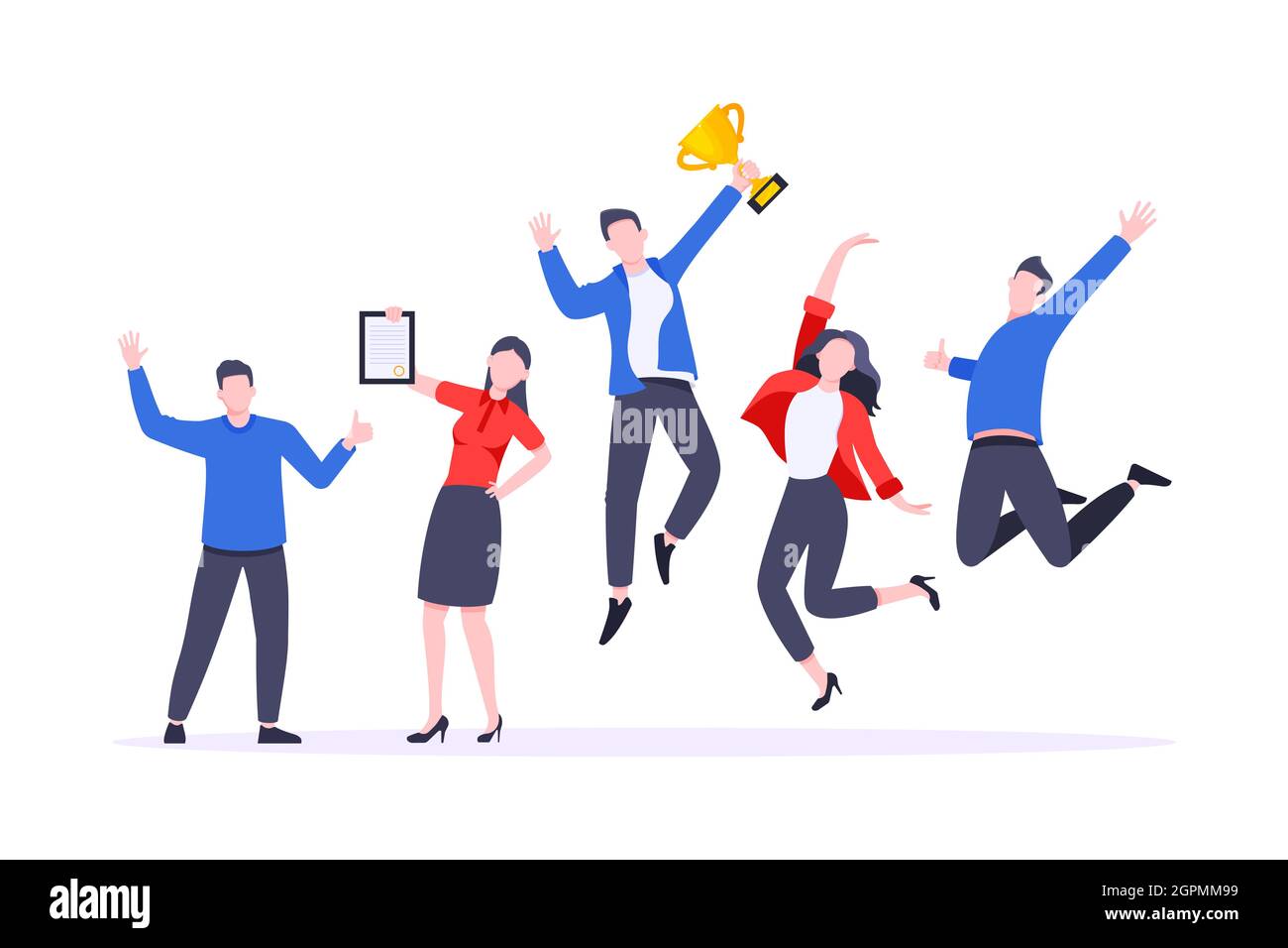 Happy business team employee team winners award ceremony flat style ...