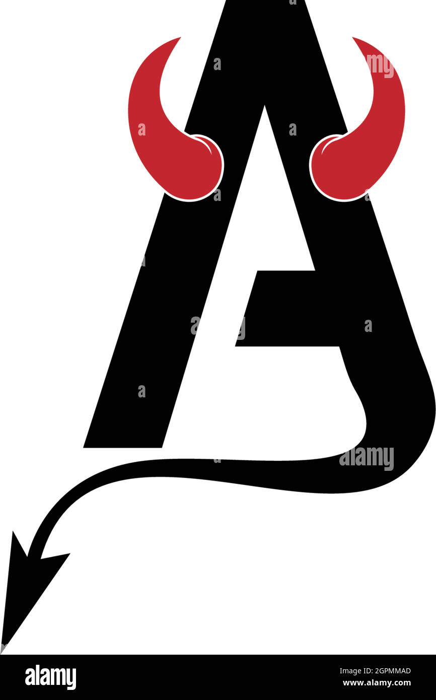 Letter A with devil's horns and tail icon logo design vector Stock ...