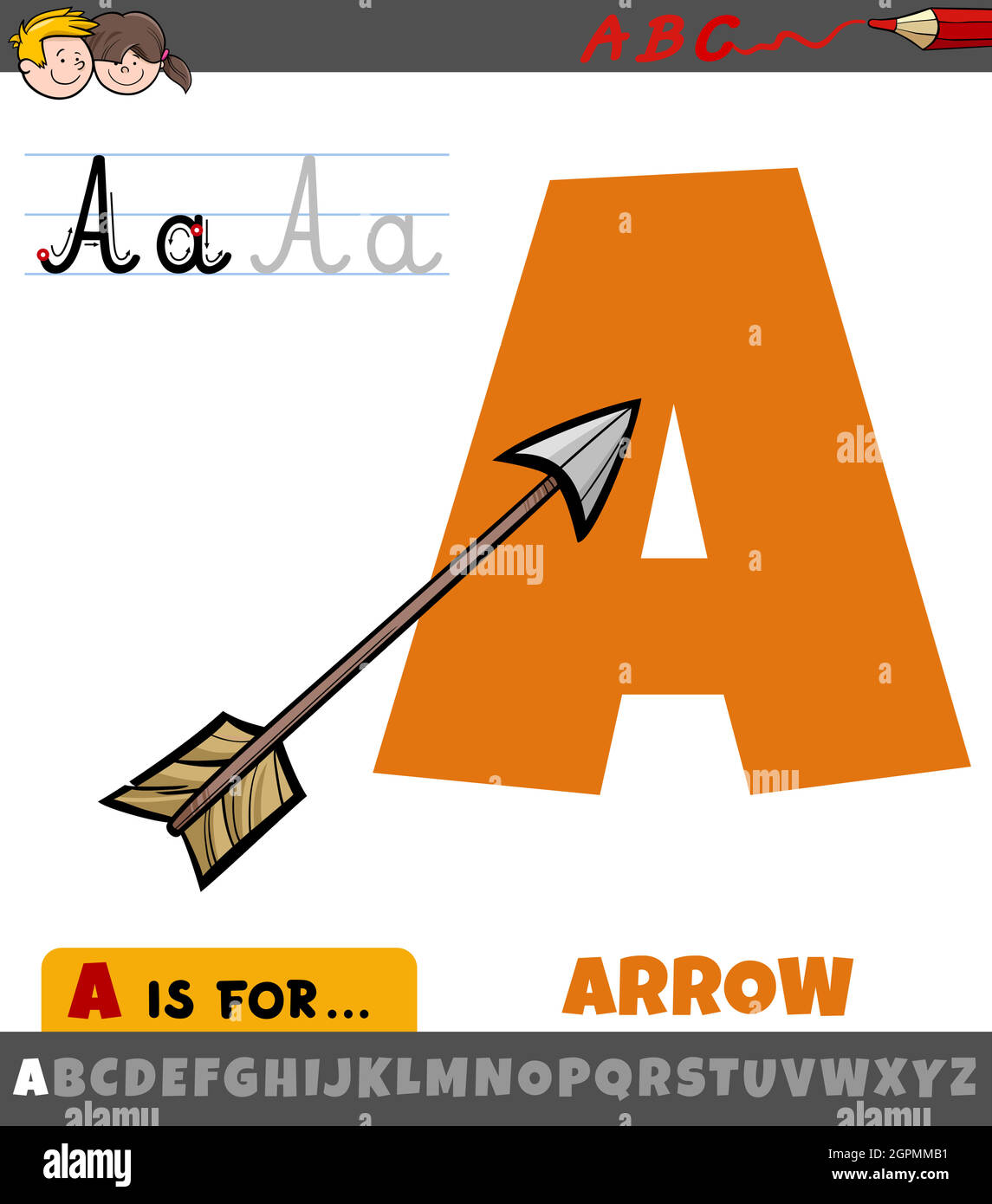 letter A from alphabet with cartoon arrow object Stock Vector Image ...