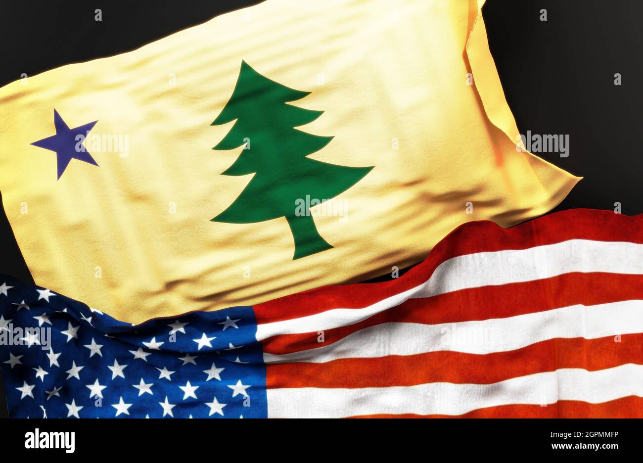 Flag of Maine 1901 to 1909 along with a flag of the United States of ...