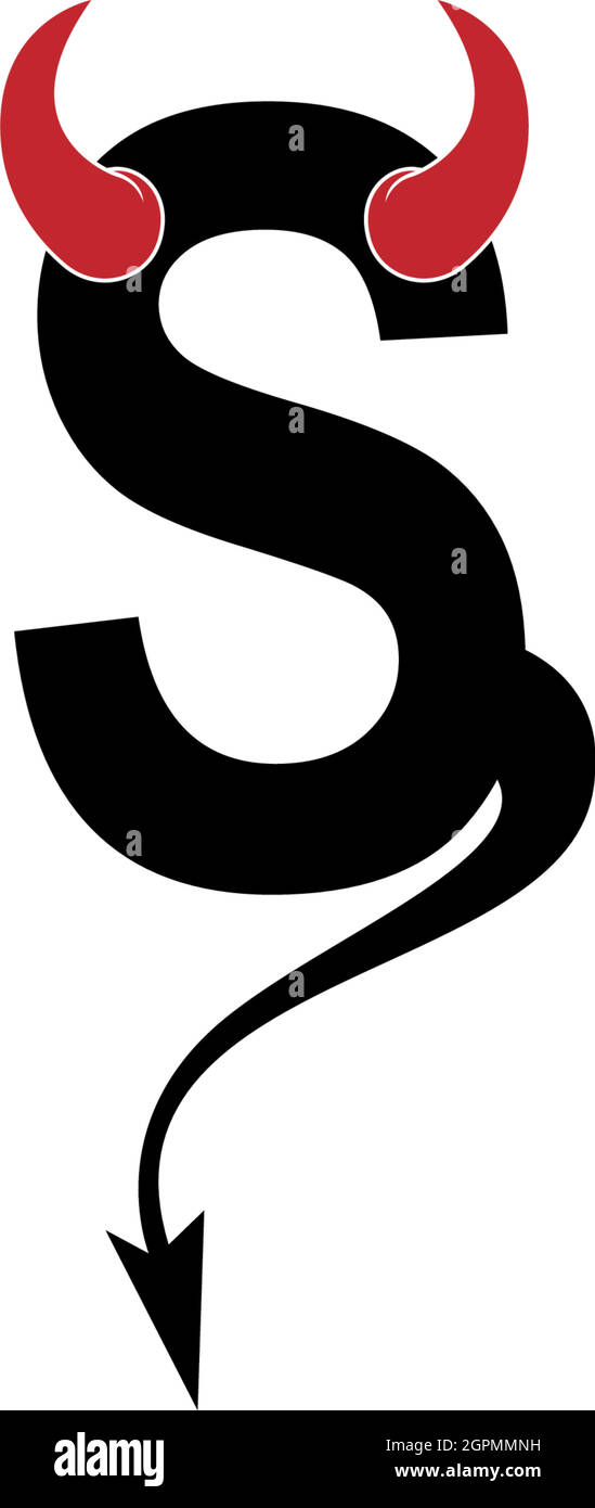 Letter S with devil's horns and tail icon logo design vector Stock ...