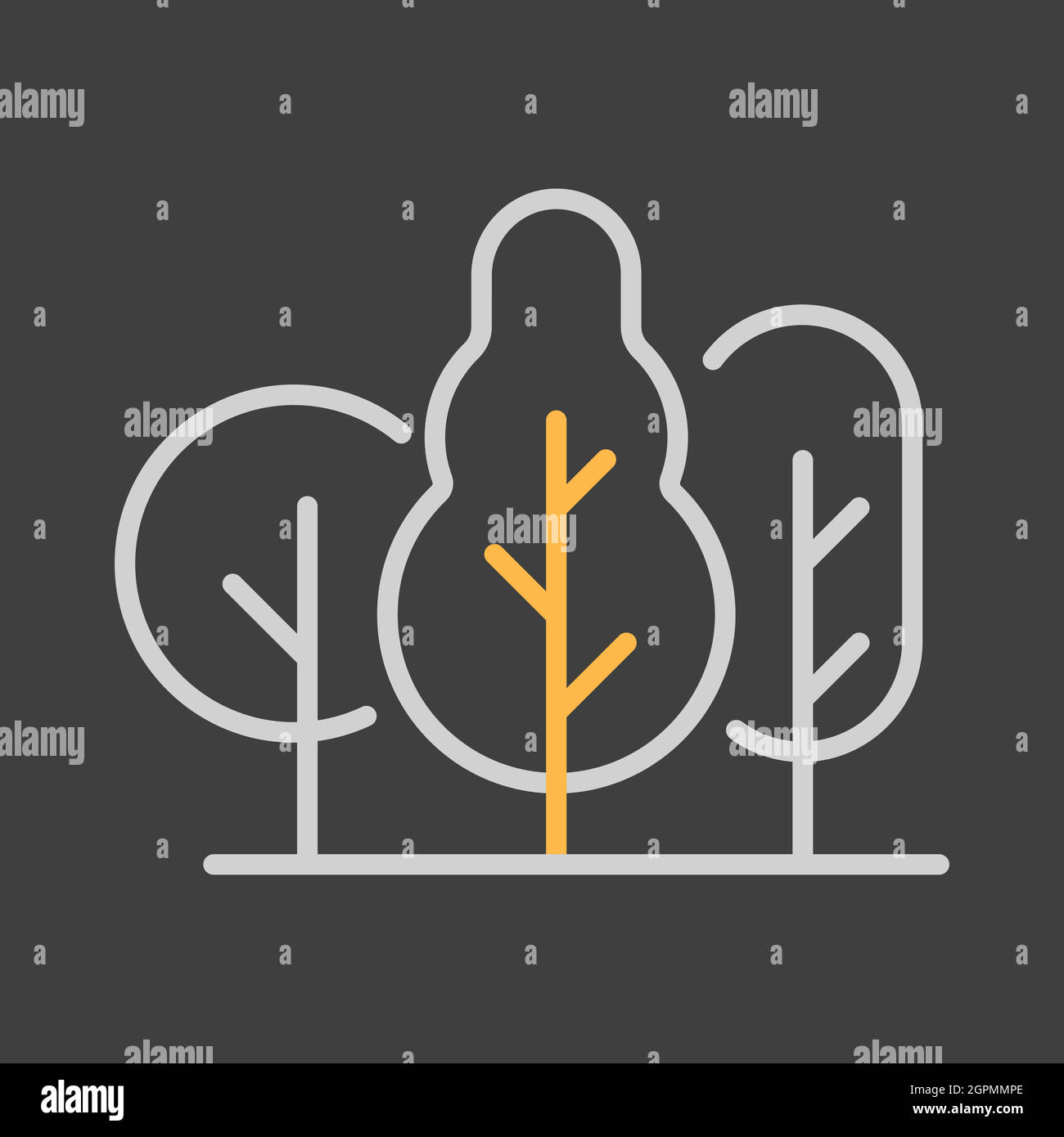 Deciduous forest vector icon on dark background. Nature sign Stock ...