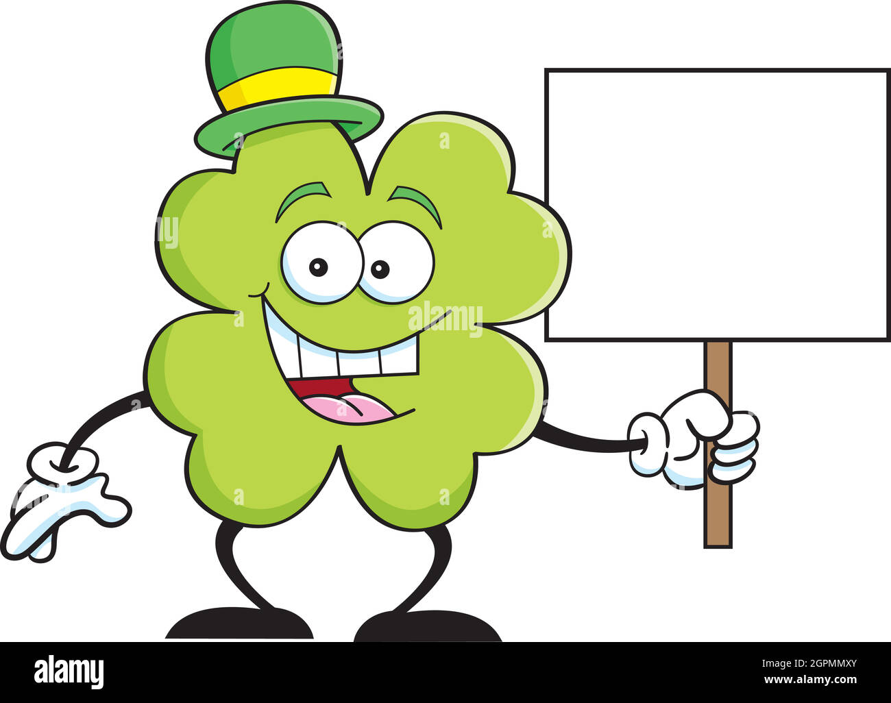 Cartoon illustration of a shamrock holding a sign Stock Vector Image ...