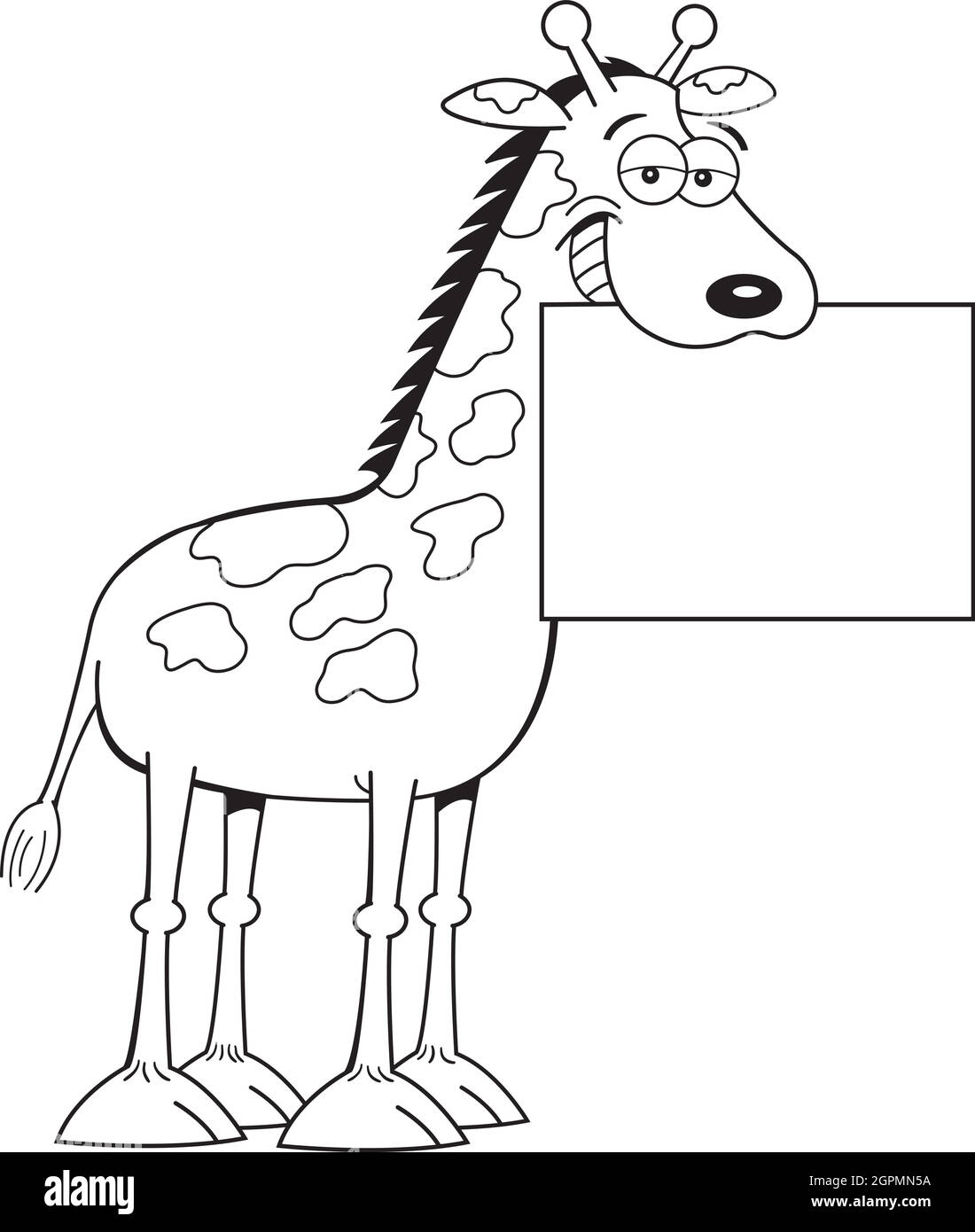 Black and white illustration of a giraffe holding a sign Stock Vector ...