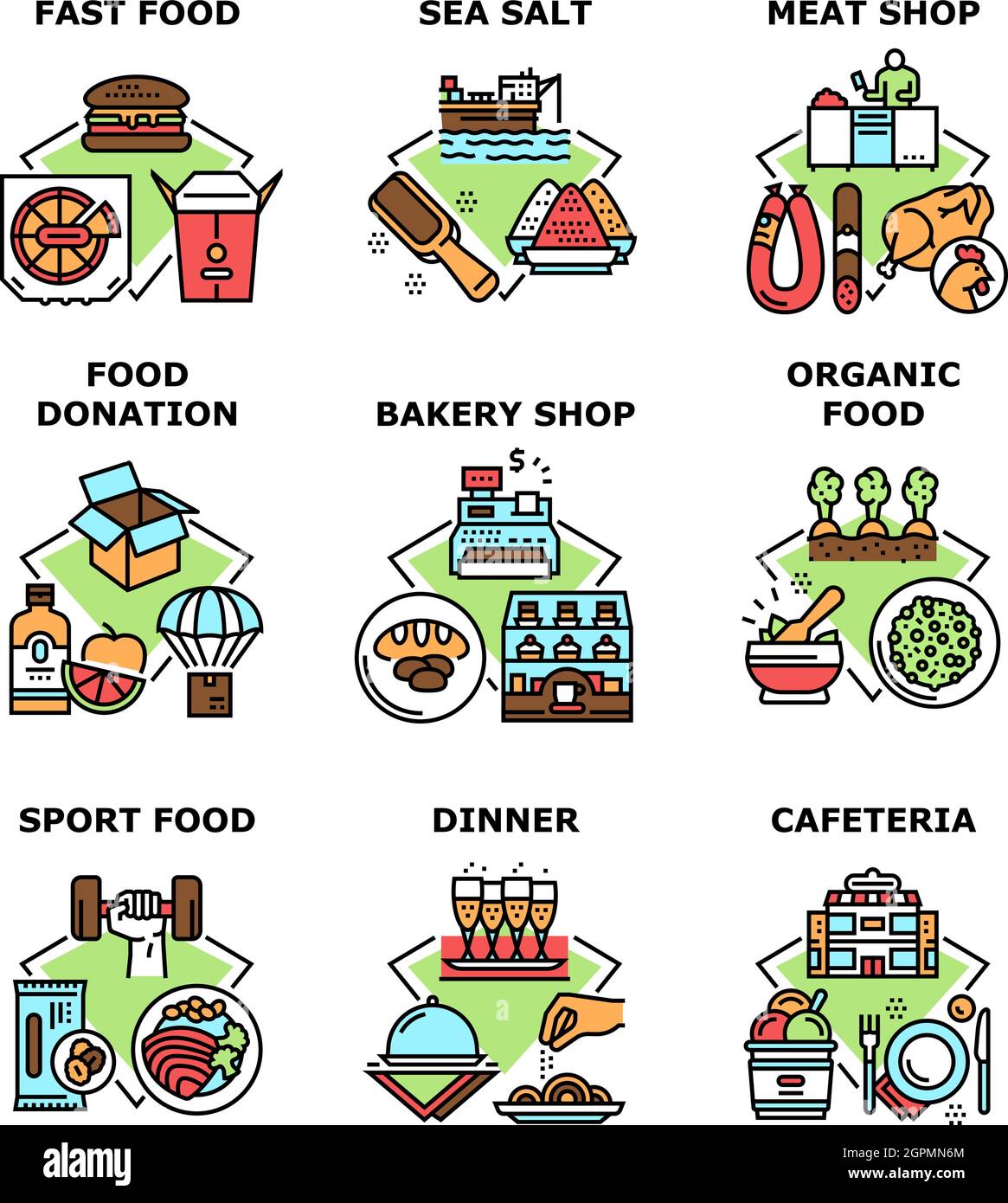 Food Cafeteria Set Icons Vector Illustrations Stock Vector Image & Art ...