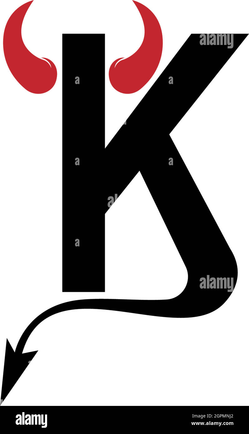 Letter K with devil's horns and tail icon logo design vector Stock ...
