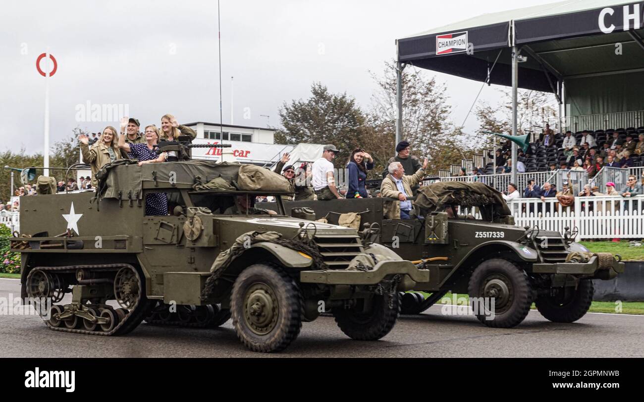 WWII military vehicles parade on the Goodwood Motor Circuit, during the ...