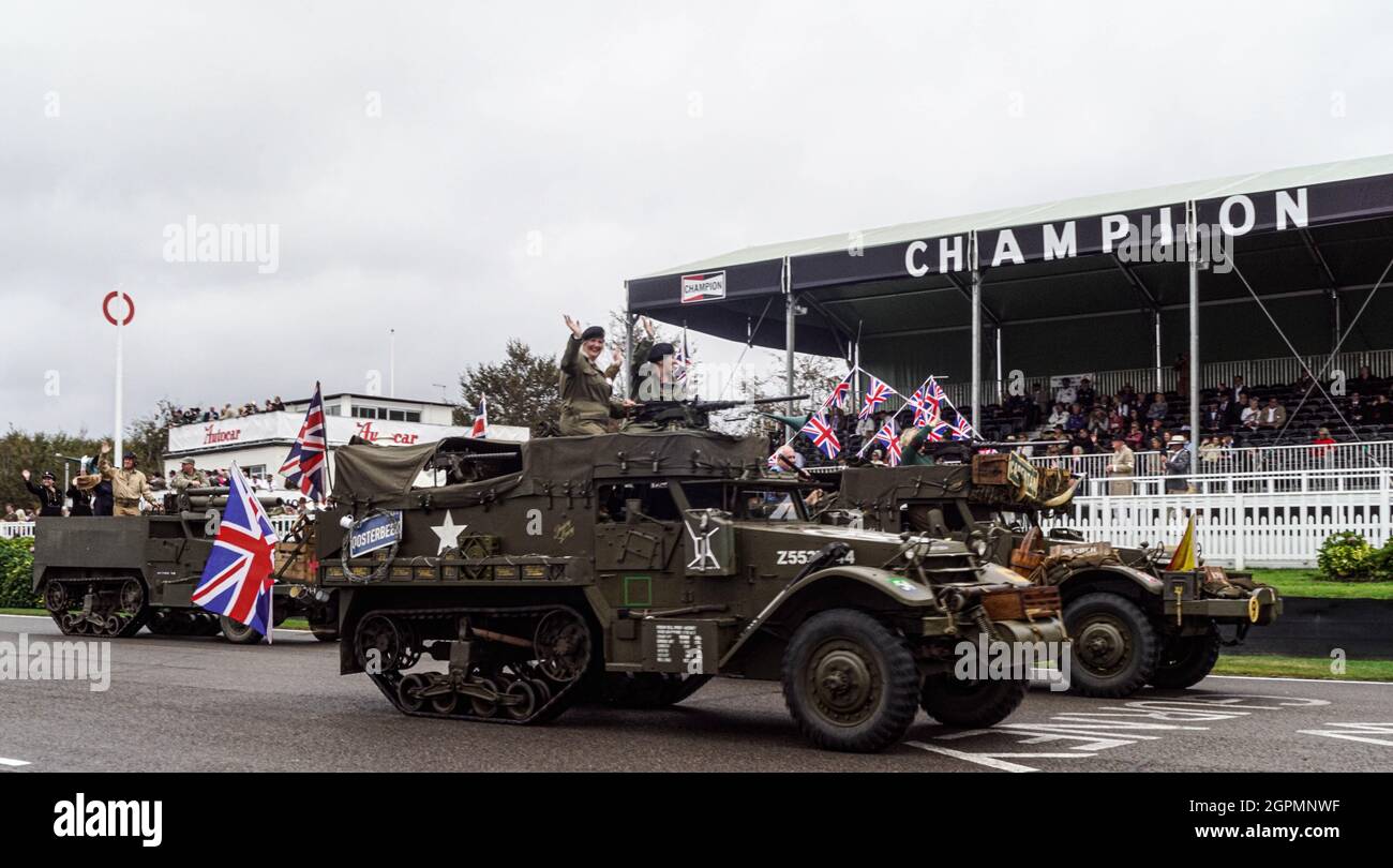 WWII military vehicles parade on the Goodwood Motor Circuit, during the ...