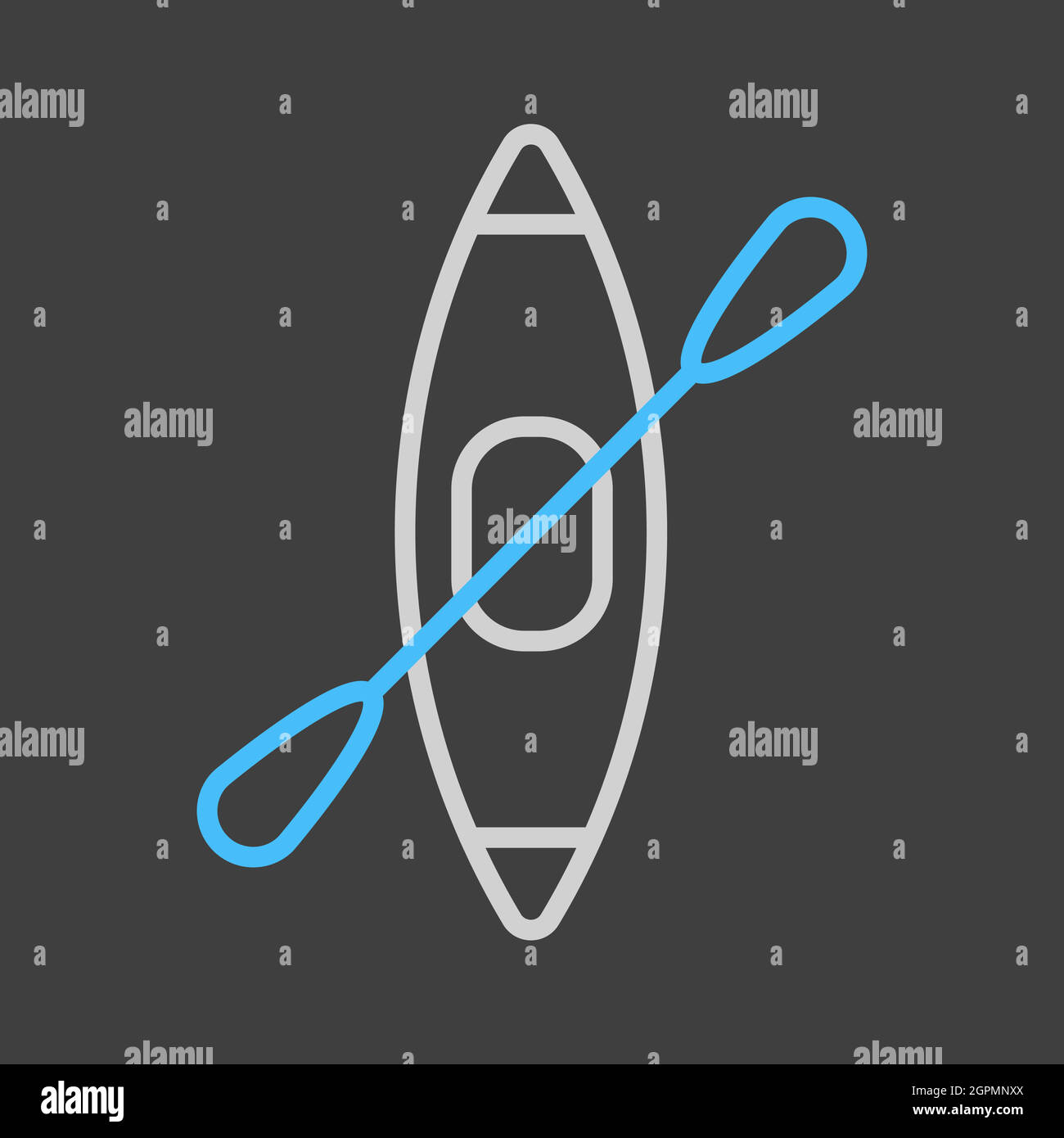 Kayak with paddle vector icon on dark background. Camping sign Stock ...