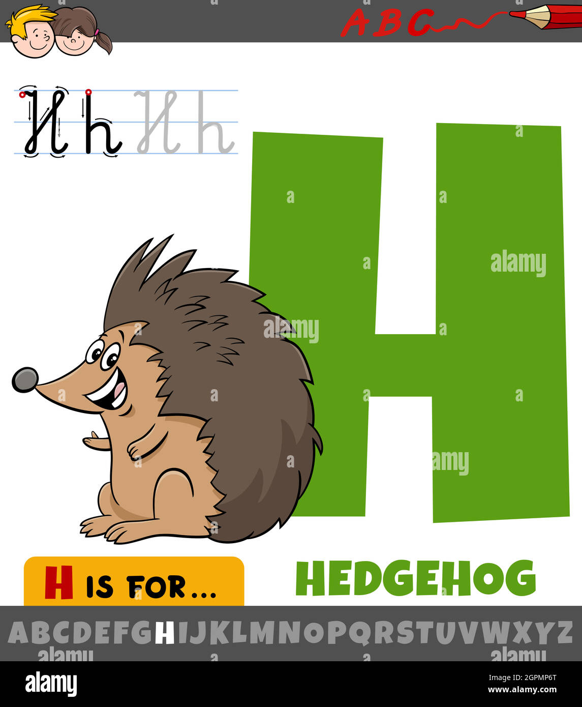 letter H from alphabet with cartoon hedgehog animal Stock Vector Image ...