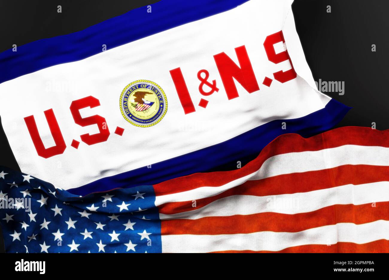 Flag of the United States Immigration and Naturalization Service along ...