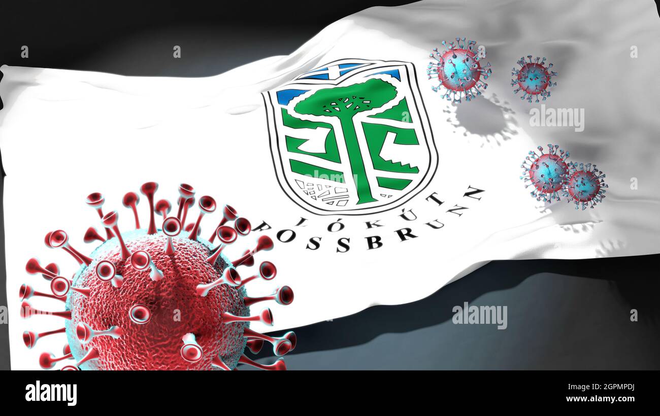 Covid in Lokut - coronavirus attacking a city flag of Lokut as a symbol ...