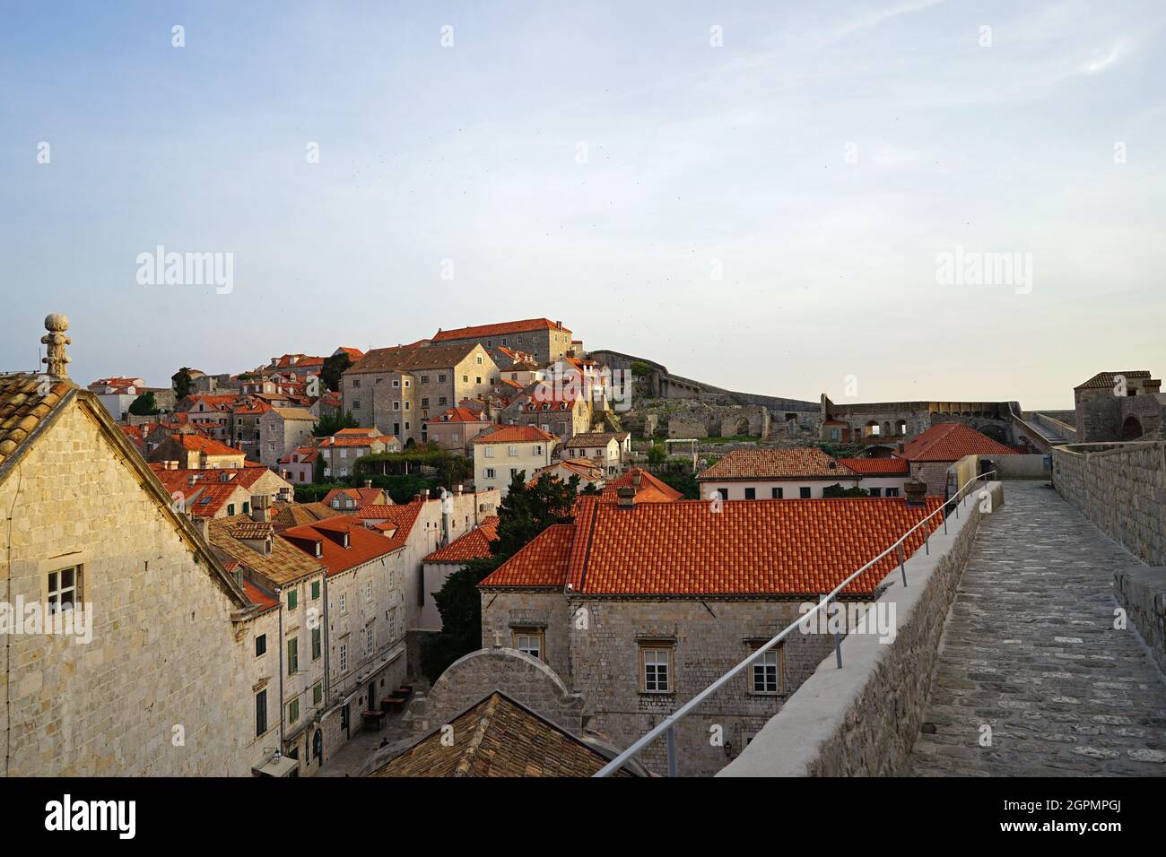 Exterior architecture of old city walls and landscape, southern Croatia ...