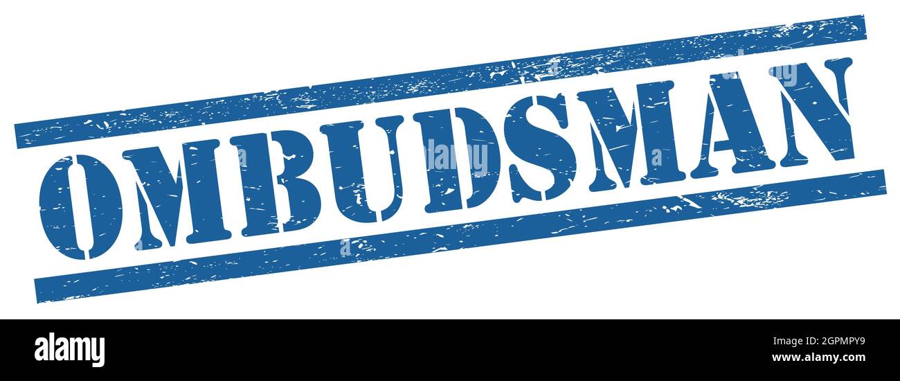 OMBUDSMAN text on blue grungy rectangle vintage stamp Stock Photo - Alamy