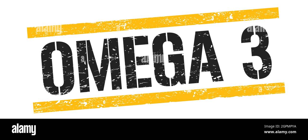 OMEGA 3 text on black yellow grungy lines stamp sign Stock Photo - Alamy