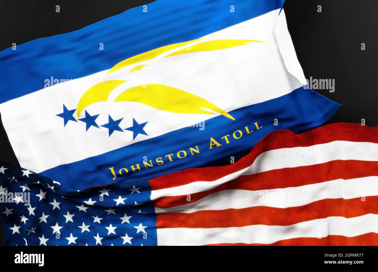 Flag of Johnston Atoll local along with a flag of the United States of ...