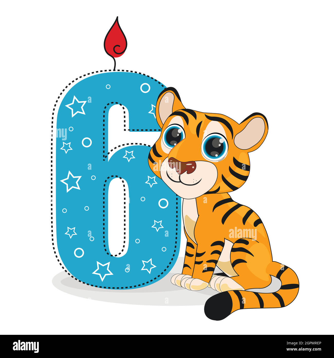 Cute cartoon tiger with number six vector illustration. Perfect for ...