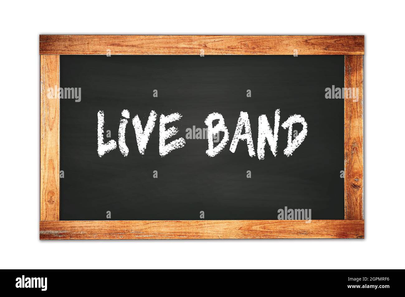 LIVE BAND text written on black wooden frame school blackboard Stock ...