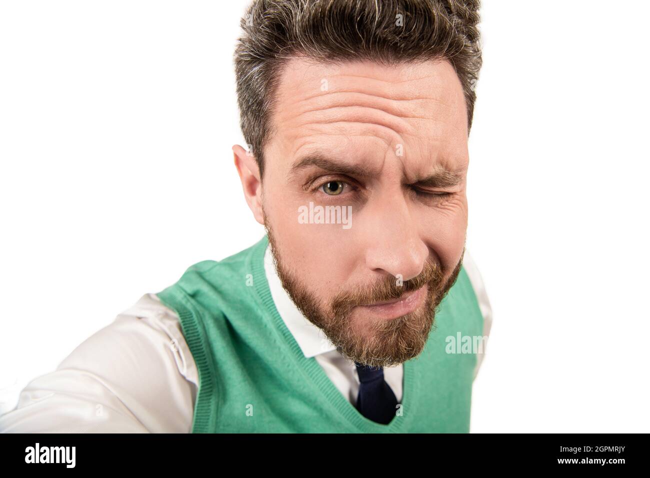 grizzled man closeup portrait. serious mature elegant man with beard ...