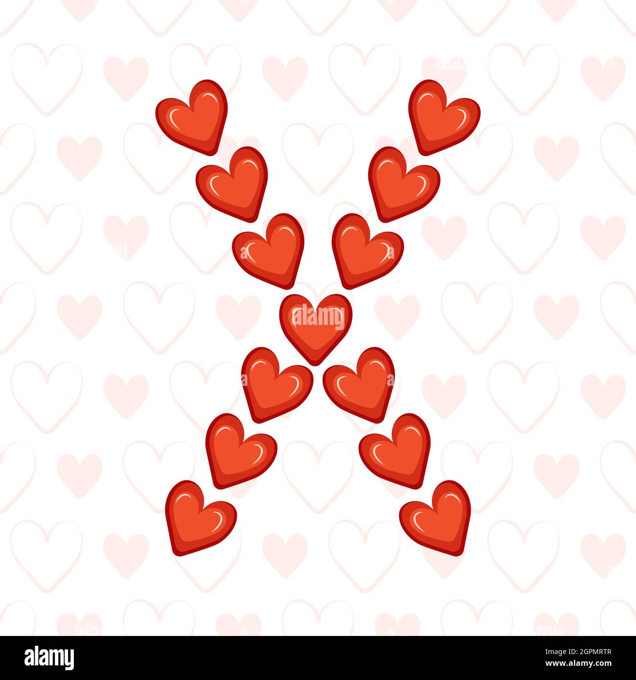 Letter X from red hearts on seamless pattern with love symbol. Festive ...