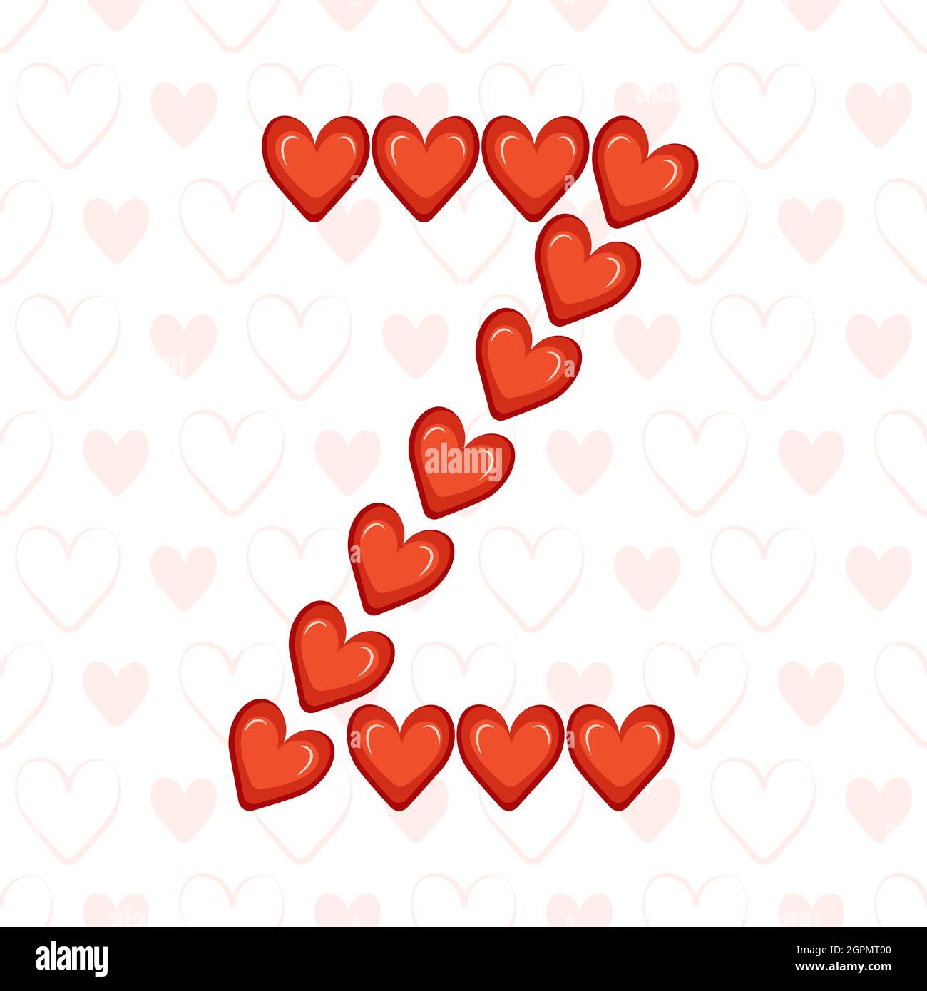 Letter Z from red hearts on seamless pattern with love symbol. Festive ...