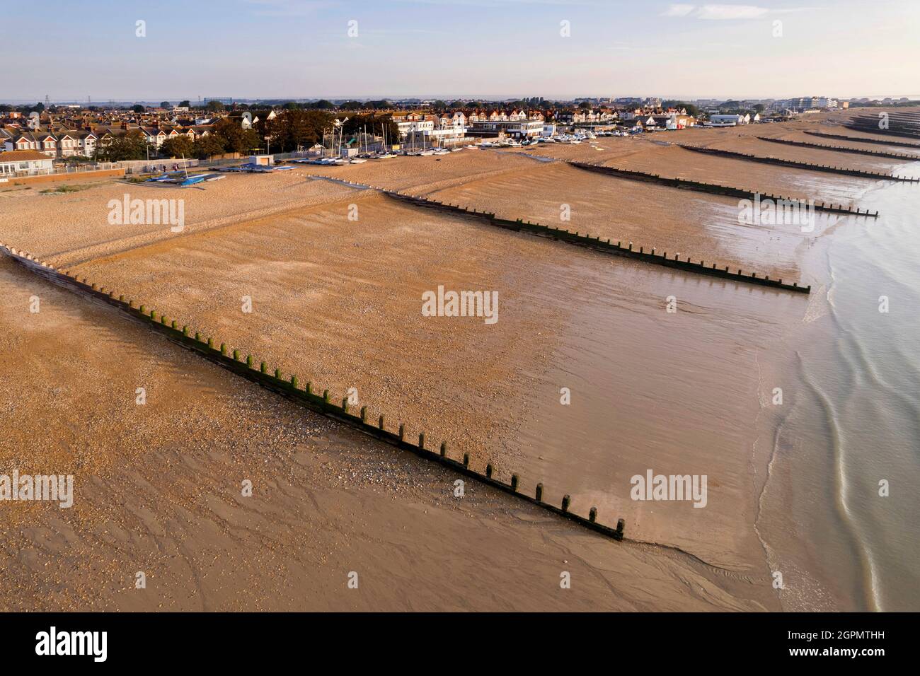 aerial view of groynes and the beach on eastbourne seafront Stock Photo ...